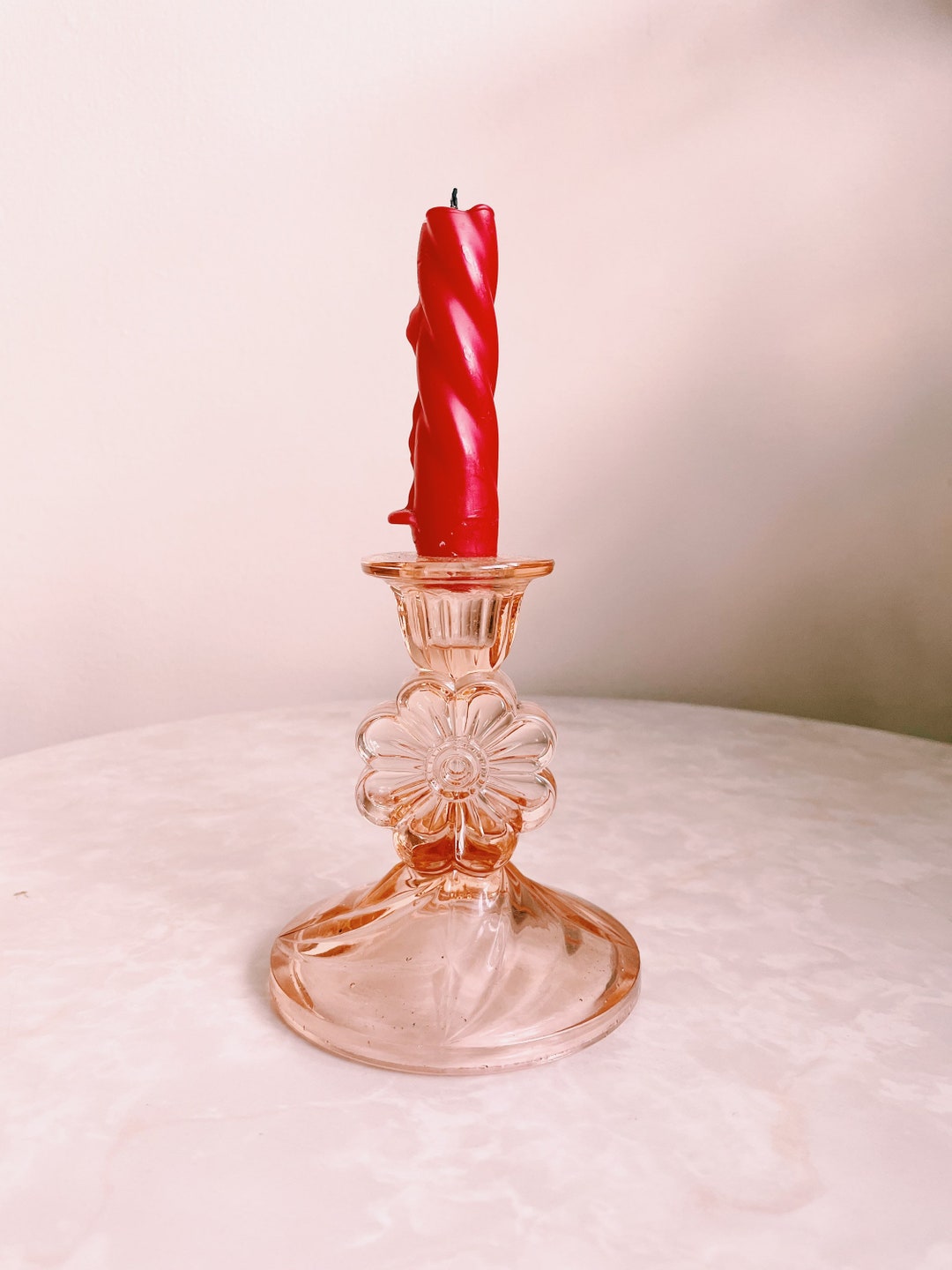 Pink Glass Flower Candlestick - Etsy