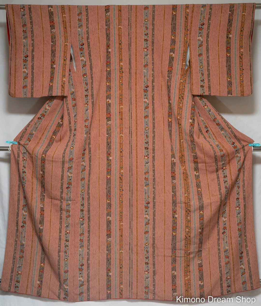 Flowers in Stripes Komon Women's Kimono Pastel Pink, Edo Komon & Sarasa ...