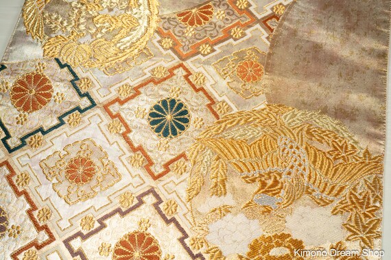 Maru & Hishi Patterns Fukuro Obi - Traditional Japane… - Gem