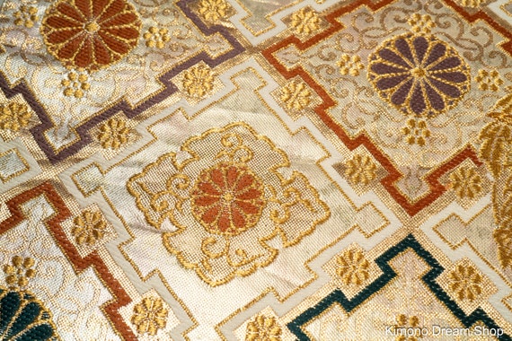 Maru & Hishi Patterns Fukuro Obi - Traditional Japane… - Gem