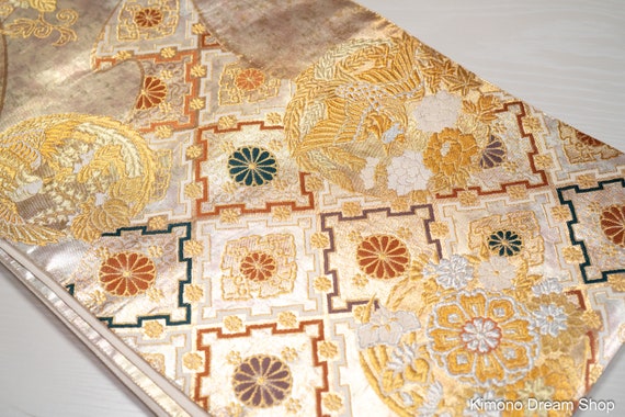 Maru & Hishi Patterns Fukuro Obi - Traditional Japane… - Gem