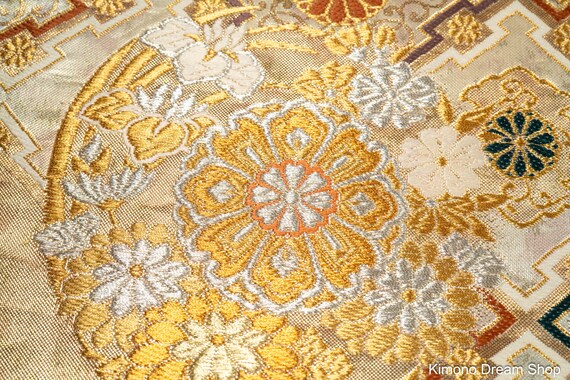 Maru & Hishi Patterns Fukuro Obi - Traditional Japane… - Gem