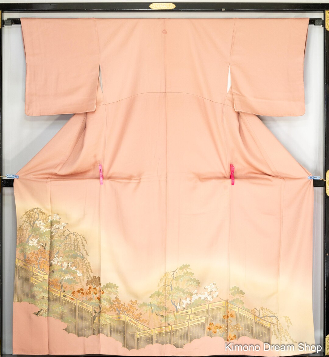 Pastel Pink & Gold Irotomesode for Women With Cherry Blossoms, Bamboo ...