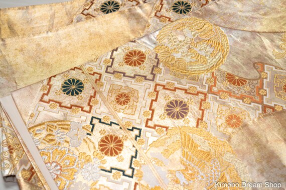 Maru & Hishi Patterns Fukuro Obi - Traditional Japane… - Gem