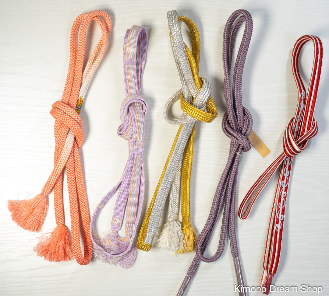 Five High-quality Silk Obijime Set Light Orange, Light Purple, Gold ...