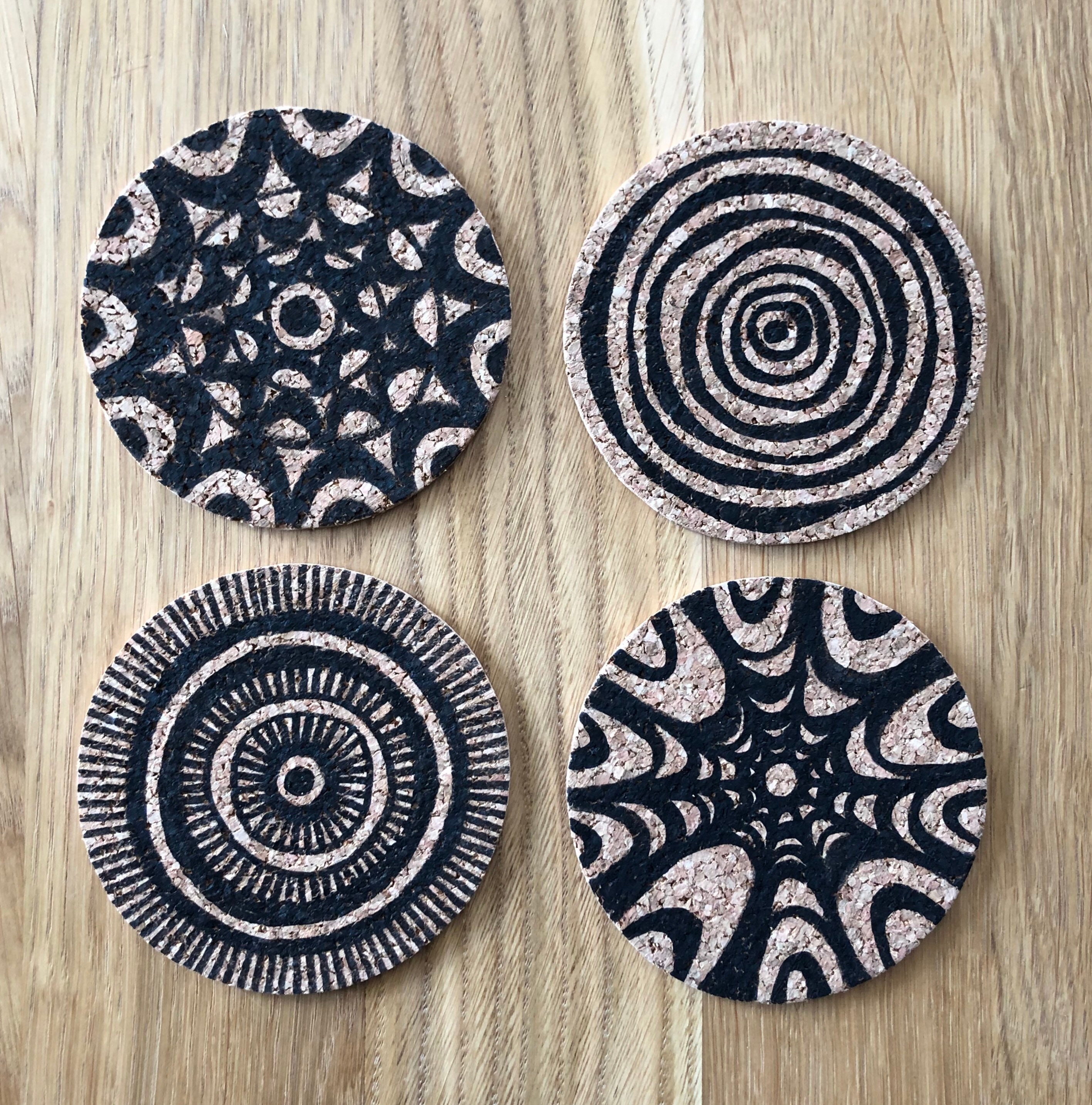 Hand Painted Cork Coasters Set of 4, Natural, Home Decoration, Unique ...