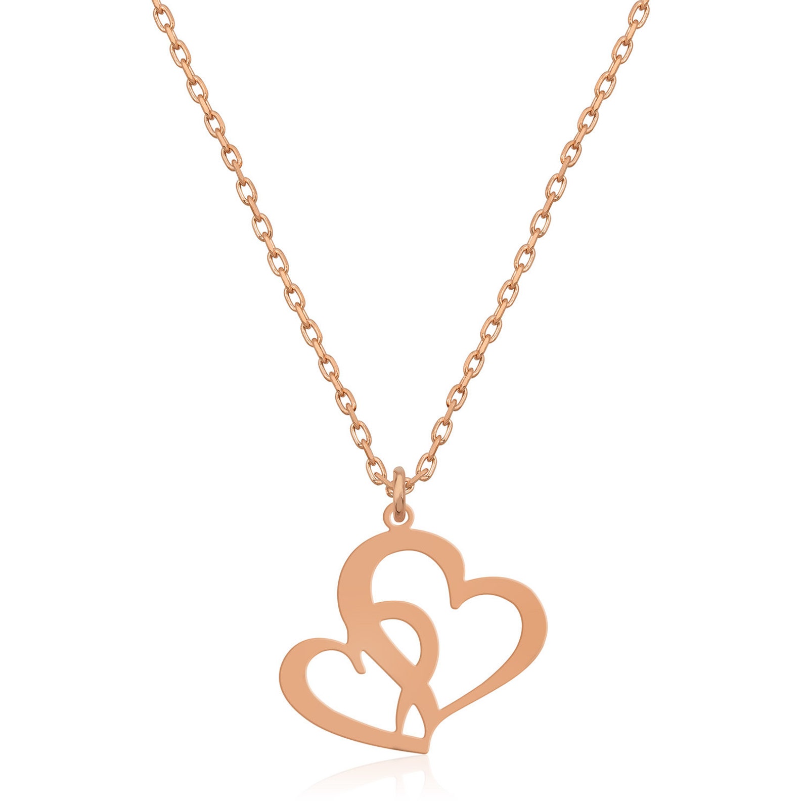 14K Gold Double Heart Necklace 925 Silver Double Heart - Etsy