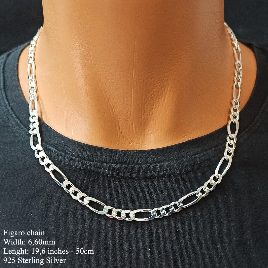 Figaro Chain Necklace, 925 Sterling Silver Figaro Link Chain Necklace ...