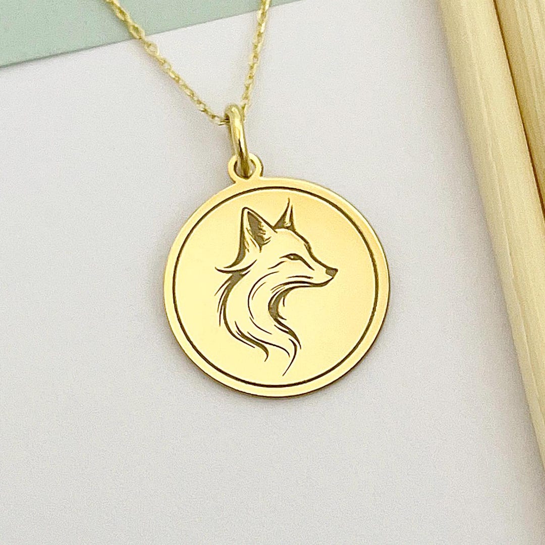 14k Solid Gold Fox Necklace: Personalized Coin Pendant, Wild Animal ...