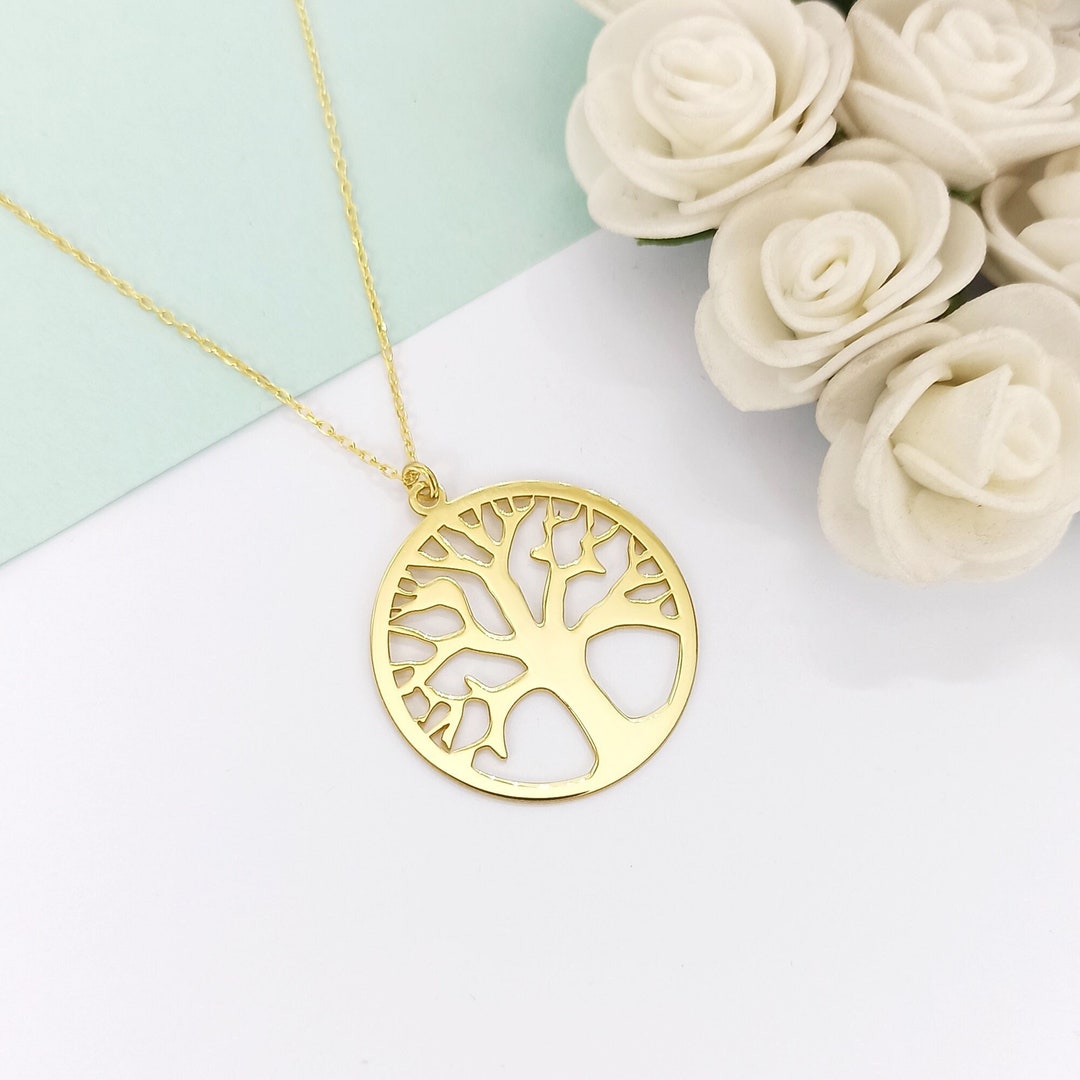 14k Solid Gold Tree of Life Necklace Charm for Women, Tree of Life ...