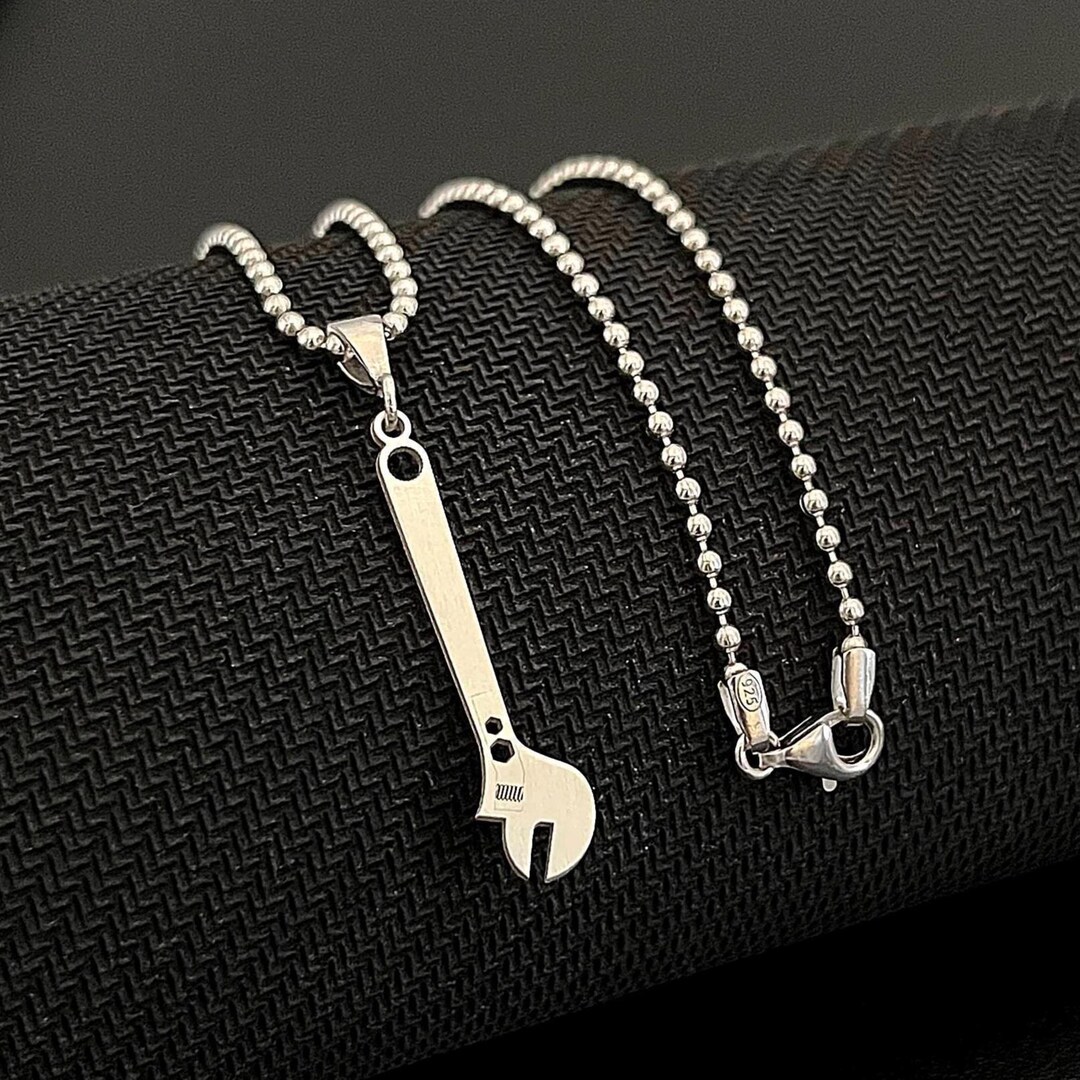Sterling Silver Wrench Necklace: Mechanic Tool Pendant, Industrial ...