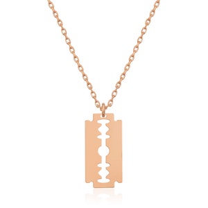 Razor Blade Necklace Gold, Razor Blade Pendant Silver, Razor Blade ...
