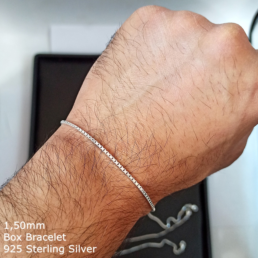 Square Box Chain Bracelet for Men and Women, 925 Sterling Silver Box ...