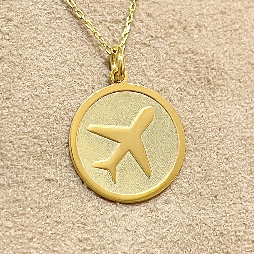 14k Solid Gold Airplane Necklace: Personalized Traveler Pendant - Etsy
