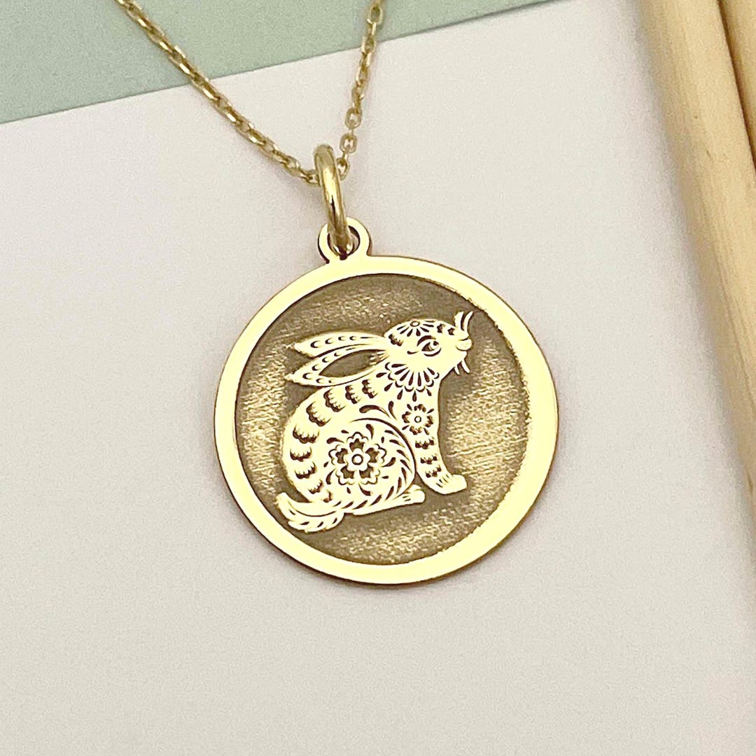 14k Solid Gold Celtic Rabbit Necklace, Personalized Celtic Rabbit ...