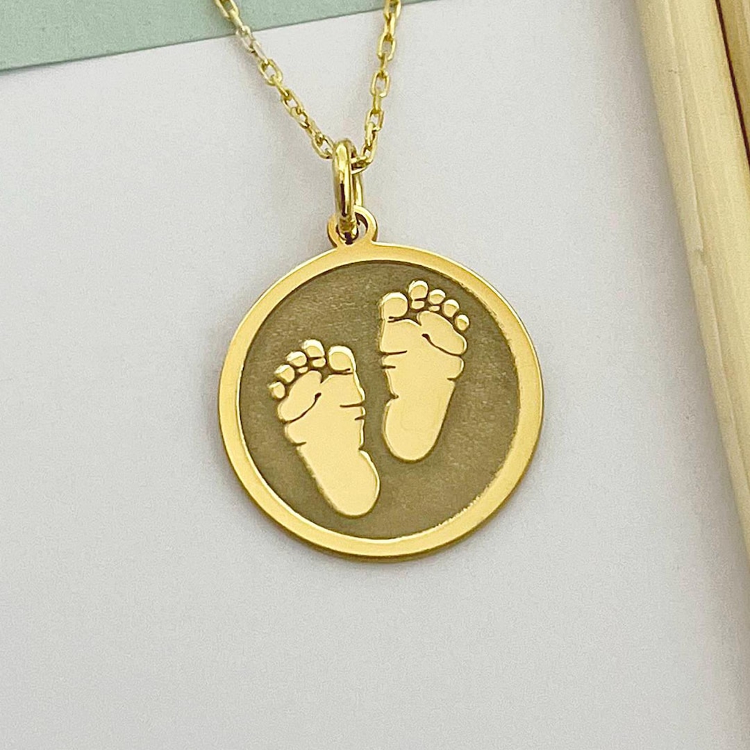 14k Solid Gold Baby Feet Necklace: Personalized Footprint Pendant - Etsy
