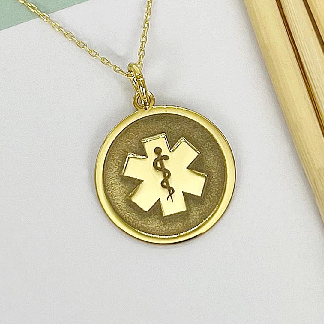 14k Solid Gold Medical Alert Necklace: Personalized Emergency Pendant - Etsy