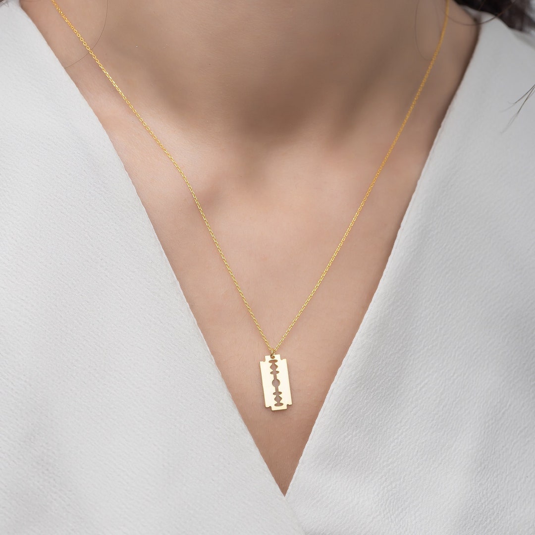 Razor Blade Necklace Gold, Razor Blade Pendant Silver, Razor Blade ...