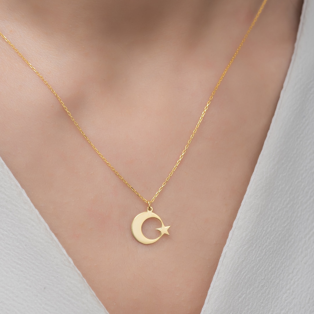 Moon Star Necklace, Moon Star Pendant, Moon Star Charm, Moon Star ...