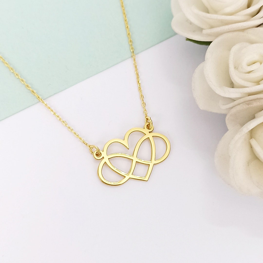 14K Gold Infinity Heart Necklace for Women, Minimalist Infinity Heart ...