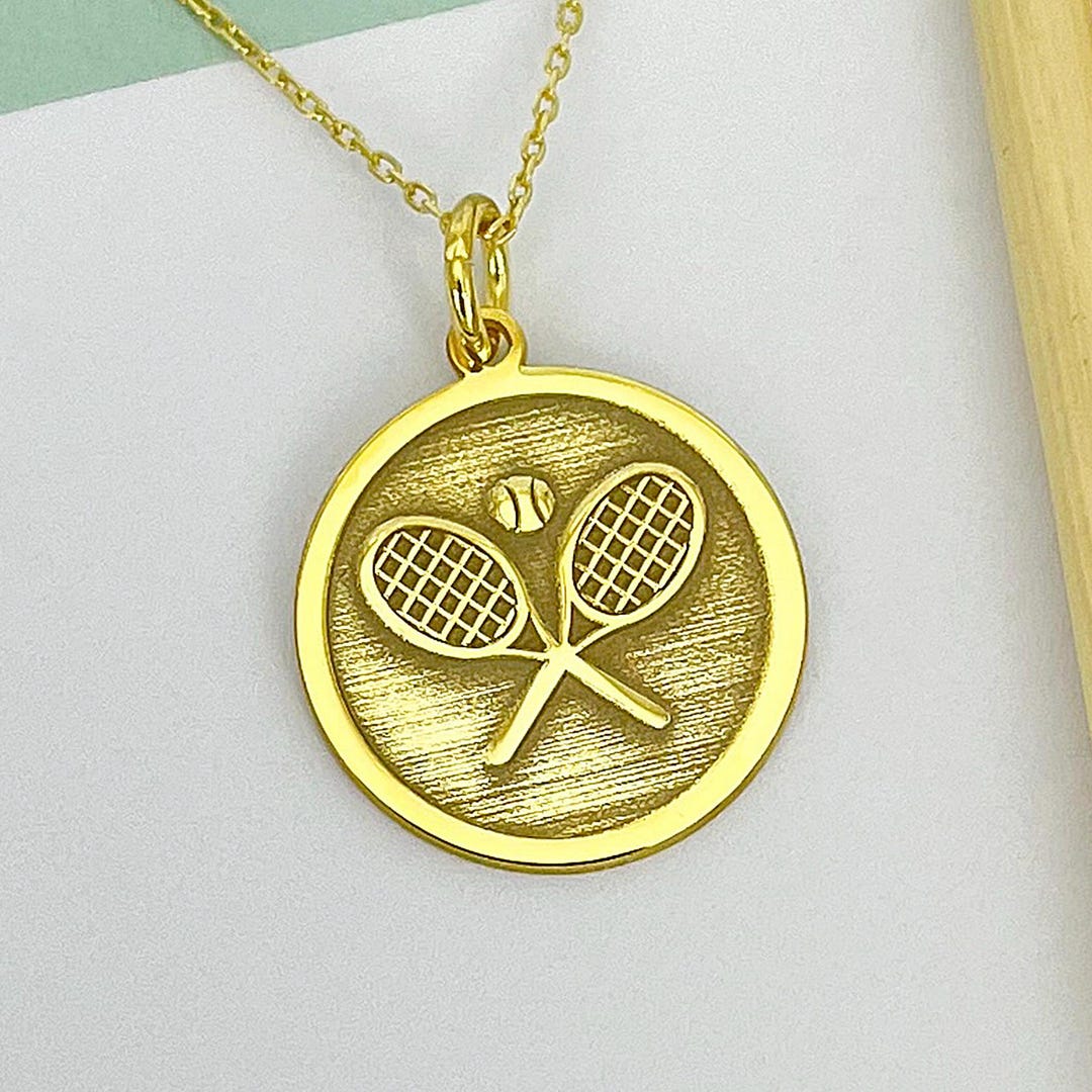14k Solid Gold Tennis Racket Necklace, Personalized Tennis Racket ...