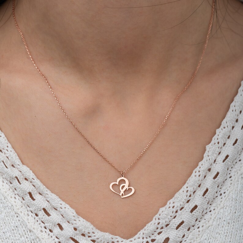 14K Gold Double Heart Necklace 925 Silver Double Heart - Etsy