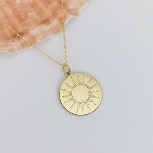 14k Solid Gold Sun Pendant: Custom Sunburst Necklace for Women - Etsy