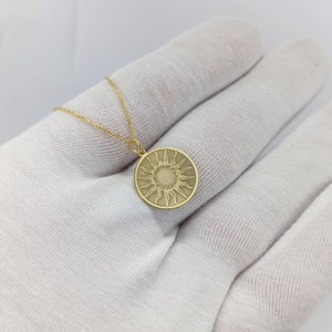 14k Solid Gold Sun Necklace: Engraved Sunburst Pendant, Custom ...