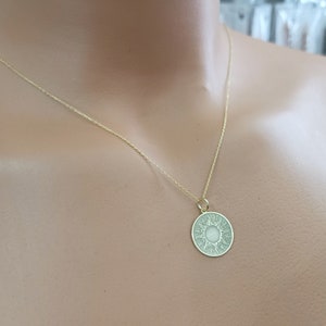 14k Solid Gold Sun Necklace: Engraved Sunburst Pendant, Personalized ...