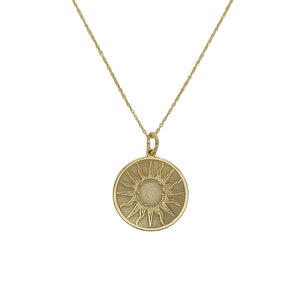 14k Solid Gold Sun Necklace, Engraved Sunshine Pendant, Custom Sunburst ...