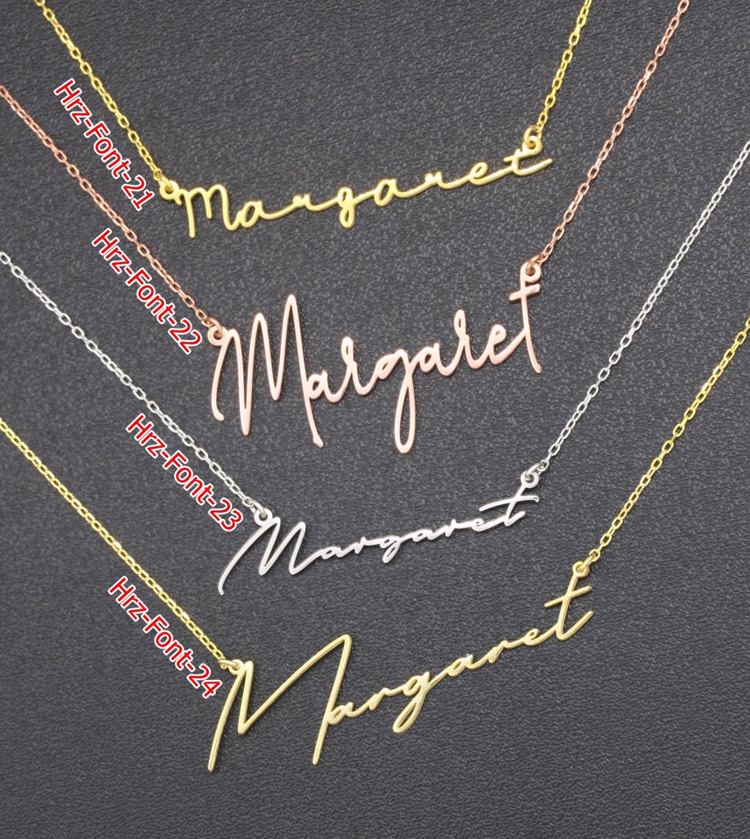 Signature Name Necklace, 14K Gold Name Necklace, Personalized Name ...
