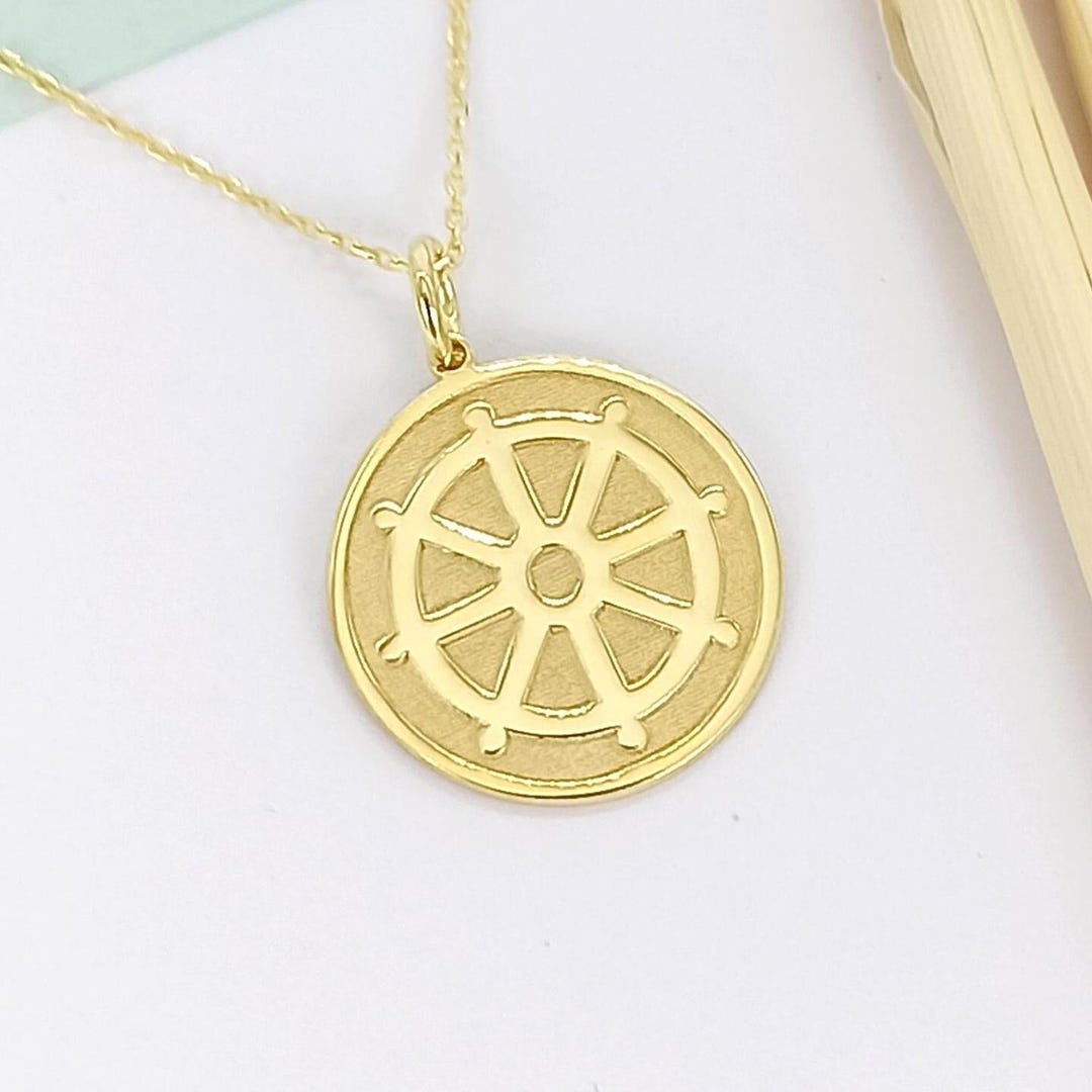 14K Solid Gold Dharma Wheel Pendant: Personalized Buddhist Necklace - Etsy