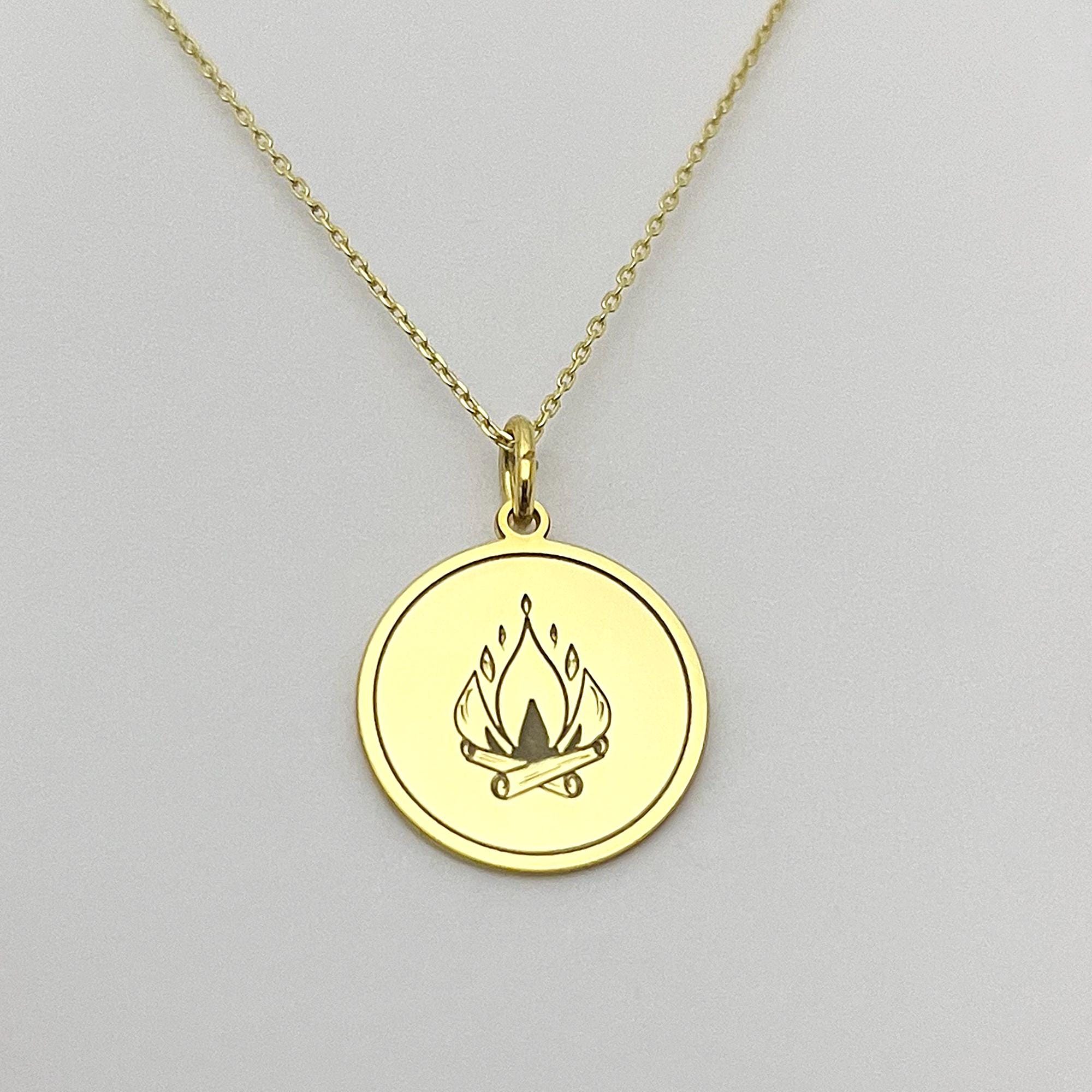 14k Solid Gold Campfire Necklace: Personalized Flame Pendant - Etsy