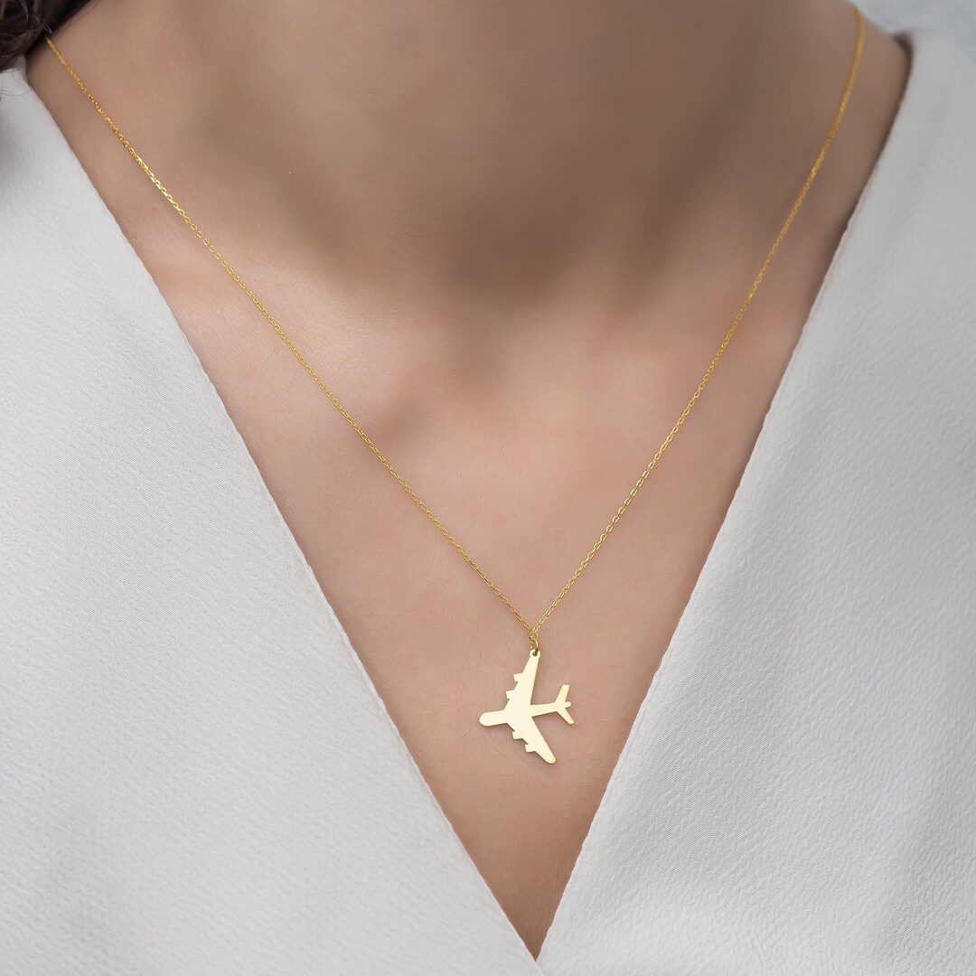 Airplane Necklace, 14K Gold Airplane Pendant, Airplane Necklace Silver ...