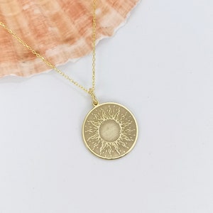 14k Solid Gold Sun Necklace: Engraved Sunburst Pendant, Personalized ...