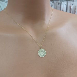 14k Solid Gold Sun Necklace: Engraved Sunburst Pendant, Custom Charm - Etsy