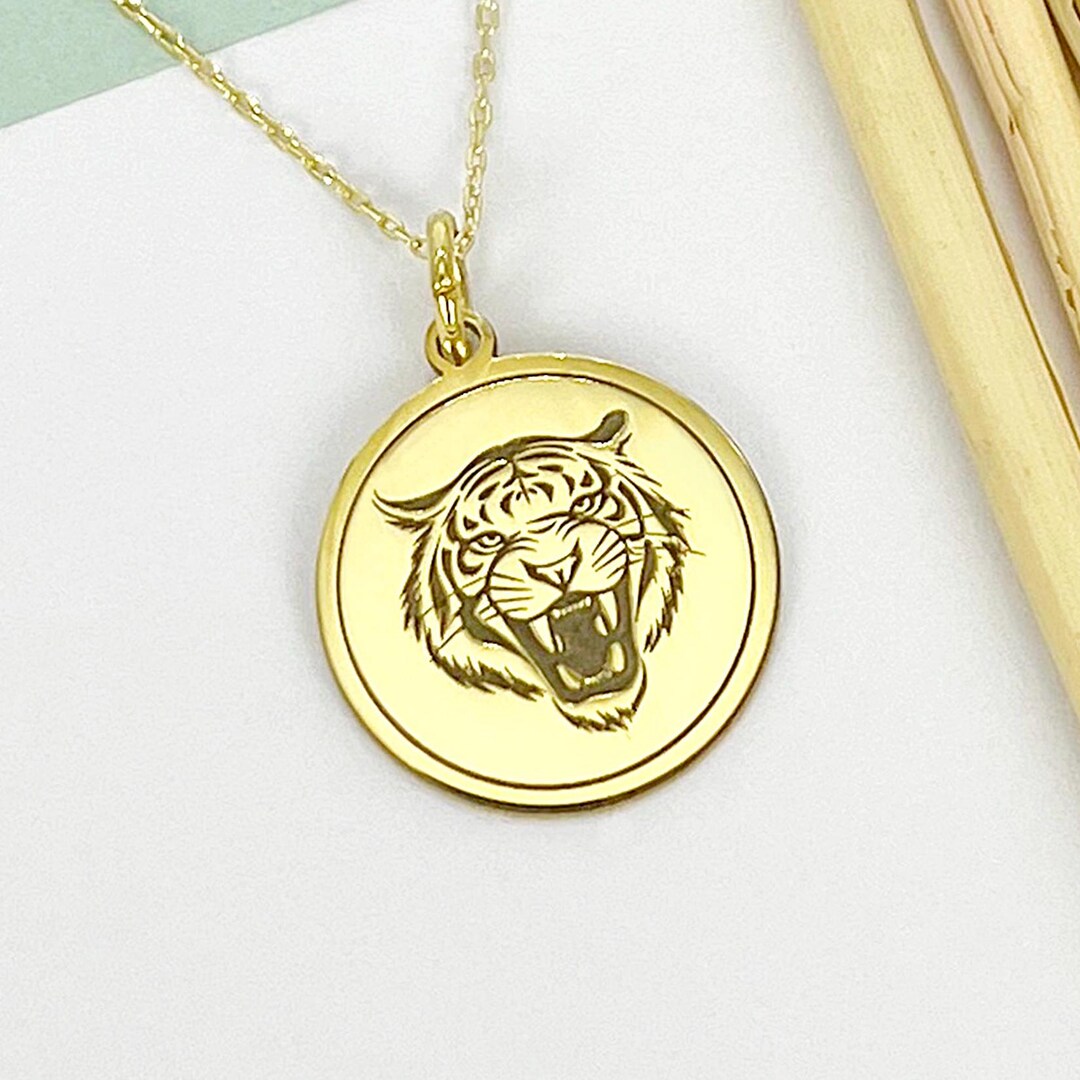 14k Solid Gold Tiger Head Pendant Necklace: Personalized Animal Jewelry ...