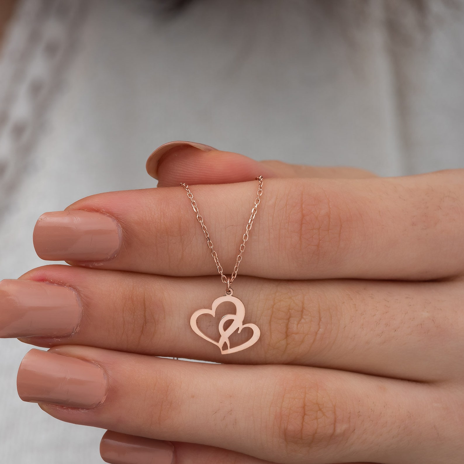 14K Gold Double Heart Necklace 925 Silver Double Heart - Etsy