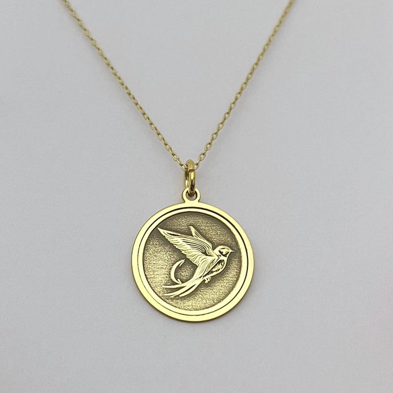 14k Solid Gold Swallow Pendant Necklace: Personalized Bird Jewelry - Etsy