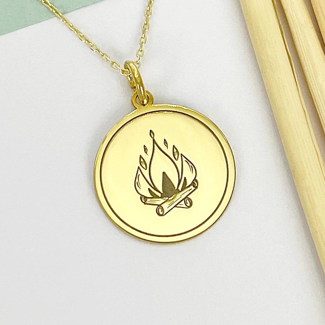 14k Solid Gold Campfire Necklace: Personalized Flame Pendant - Etsy