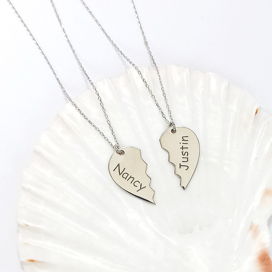 Split Heart Necklace, Personalized Necklace for Couples, Broken Heart ...