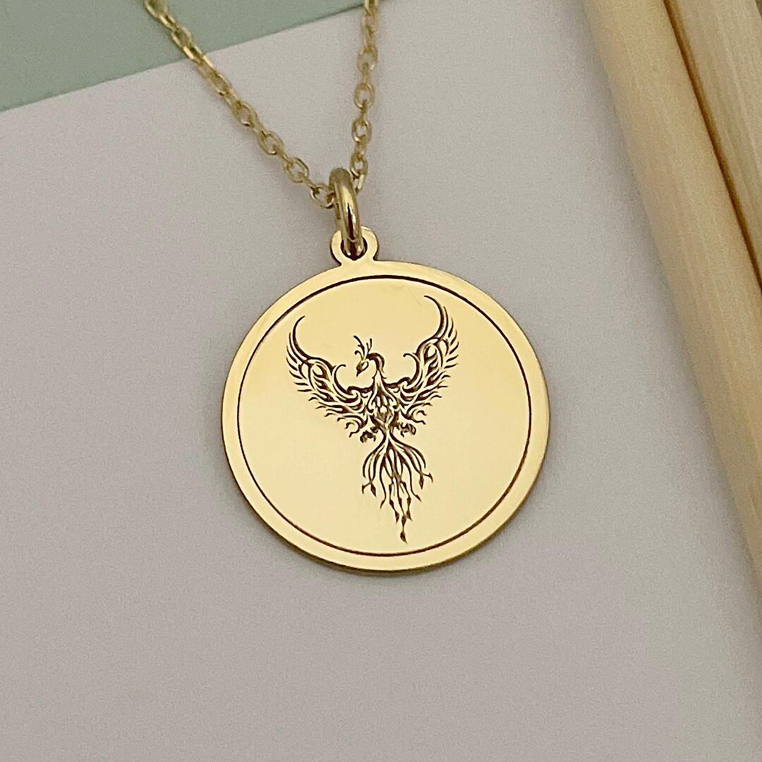 14k Solid Gold Phoenix Necklace: Custom Simurgh Firebird Pendant - Etsy
