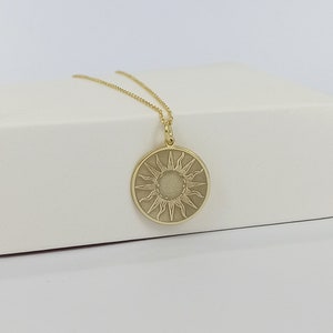 14k Solid Gold Sun Necklace: Engraved Sunburst Pendant, Custom ...