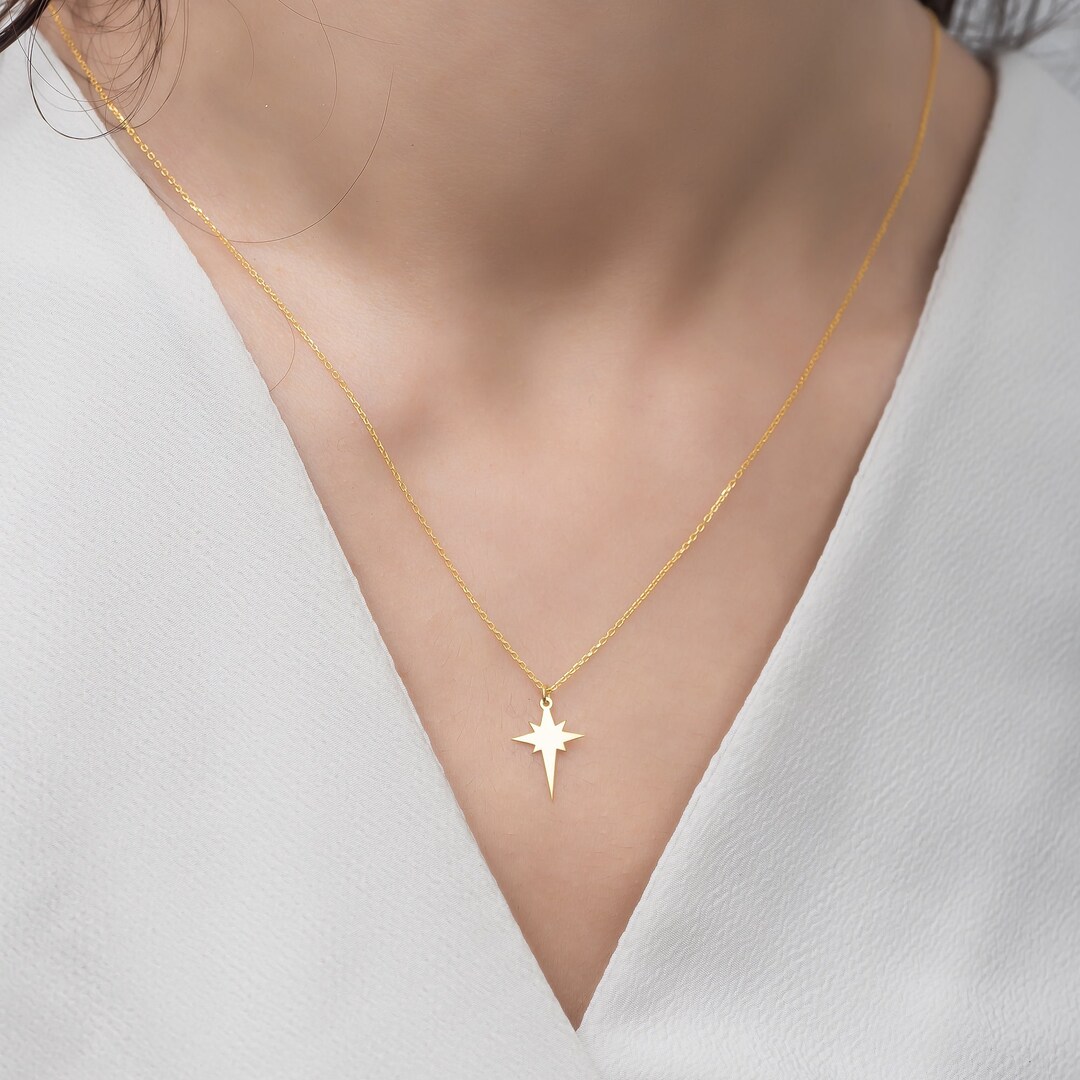 14K Gold North Star Necklace, 925 Silver North Star Pendant, Celestial ...