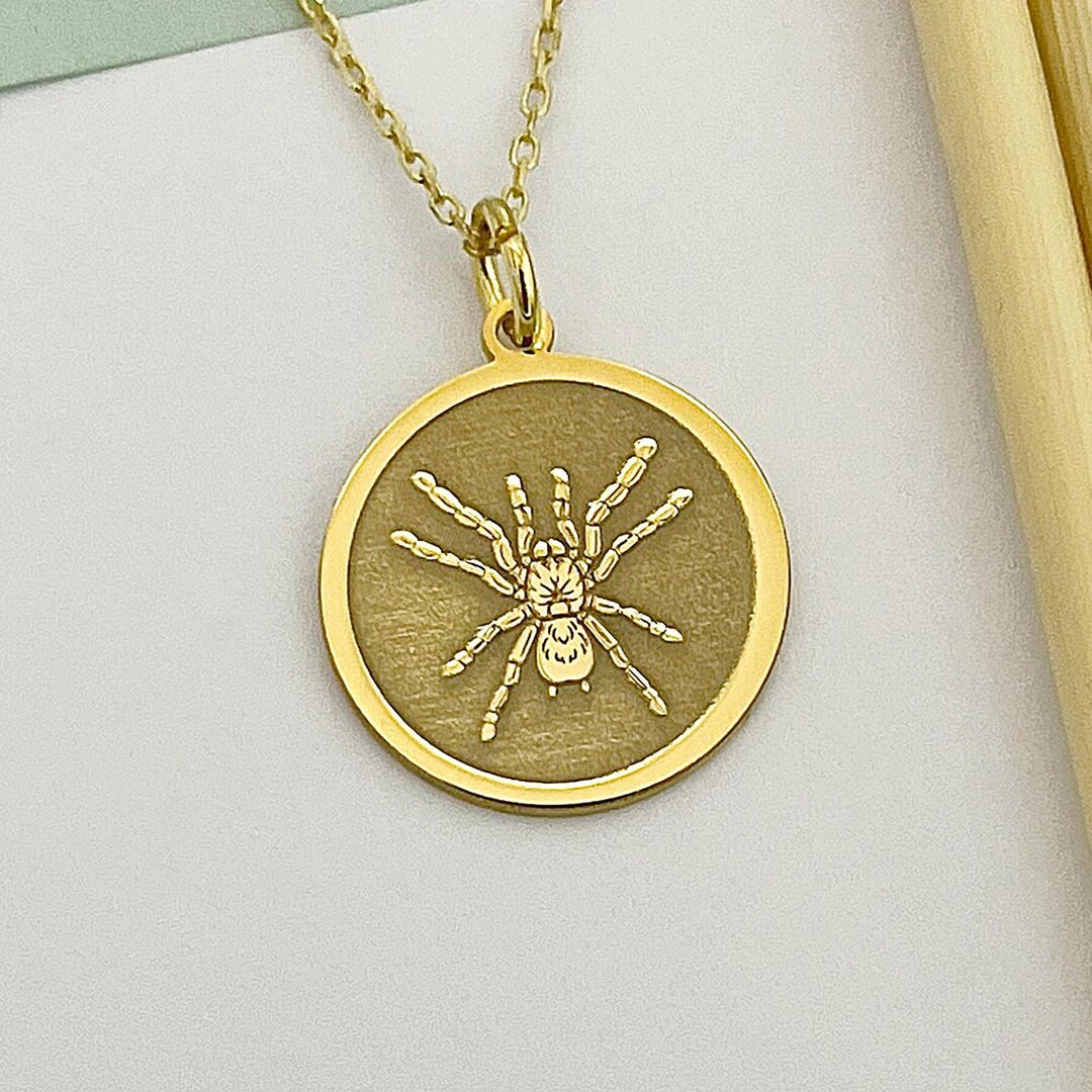 14k Solid Gold Spider Necklace, Personalized Spider Pendant, Tarantula ...