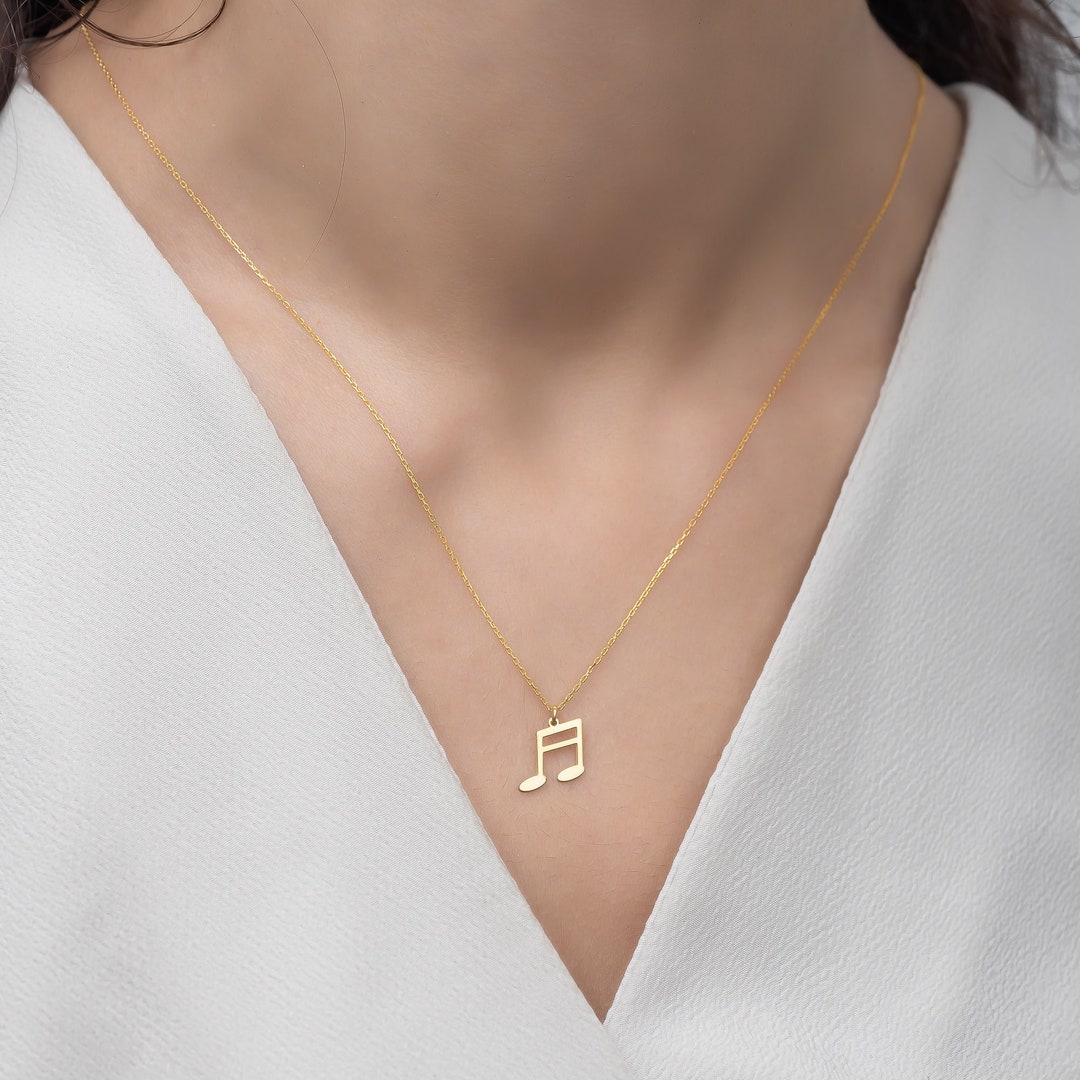 Gold Music Note Necklace, Double Eighth Note Necklace, Double Music ...