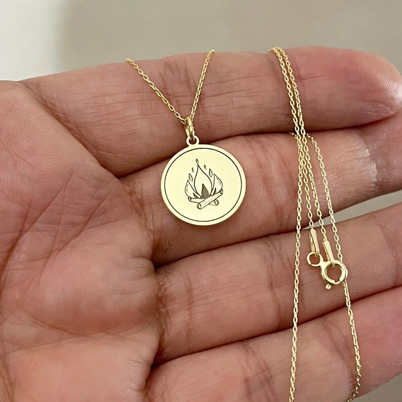 14k Solid Gold Campfire Necklace: Personalized Flame Pendant - Etsy