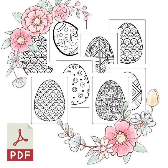 Printable Easter Egg Coloring Cards L Easter Egg Coloring | Etsy
