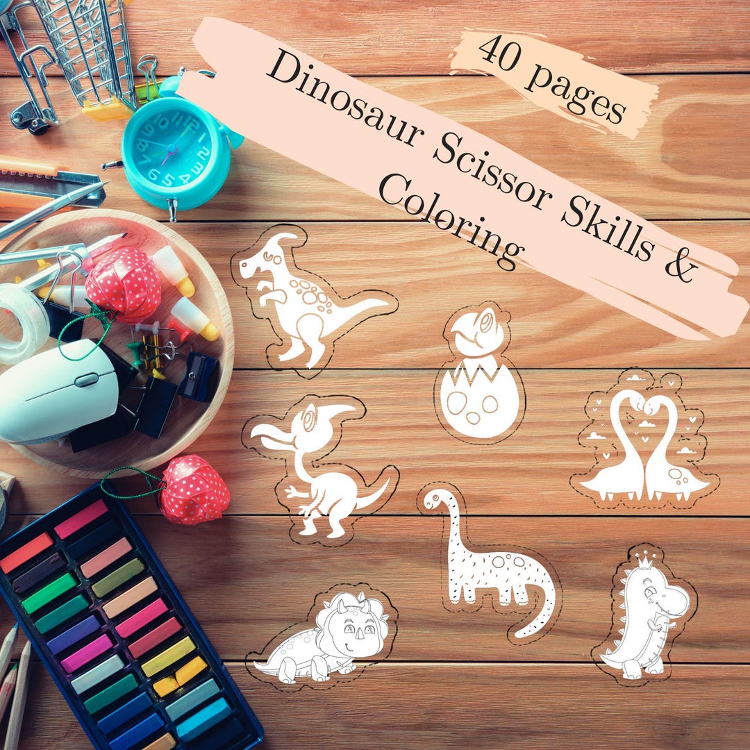 40 Dinosaur Scissor Skills Coloring Pages for Kids - Creative Fun and ...