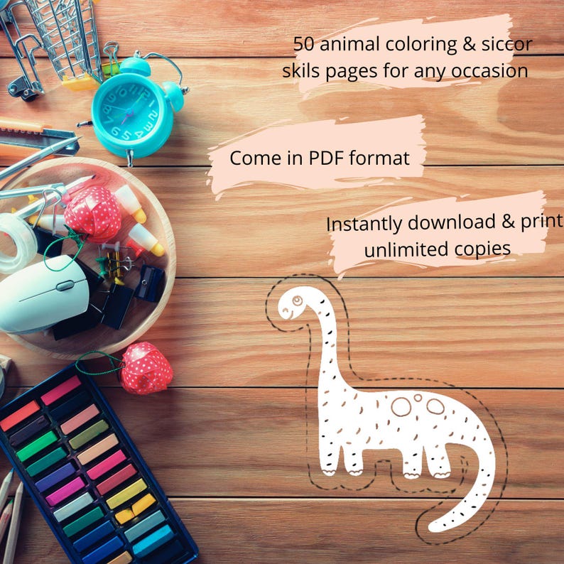 Dinosaur Scissor Skills Coloring Pages: Creative Kids Activity (PDF ...